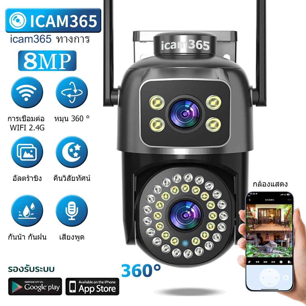 icam 365 dual lens WiFi เทียบเท่ากับกล้องสองตัว Ultra HD กล้องวงจรปิด ...