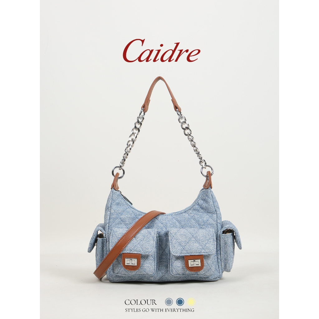 Caidre Denim Canvas Messenger Bag Female Diamond Chain Shoulder Armpit ...