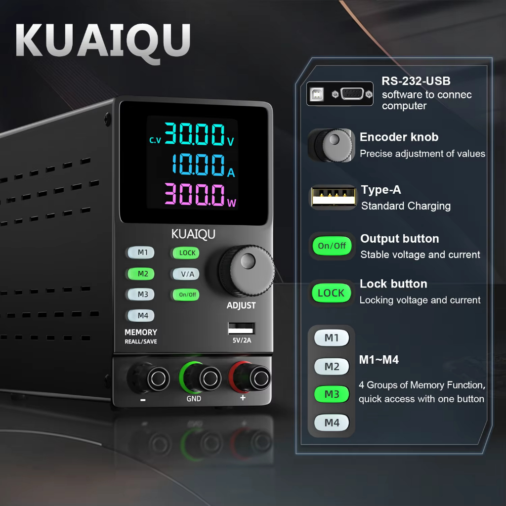 KUAIQU แหล่งจ่ายไฟ DC ที่ตั้งโปรแกรมได้,30V 60V 200V 300V แหล่งจ่ายไฟควบคุมแบบปรับได้,RS232 ...