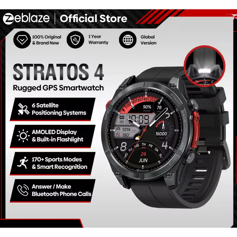 ใหม่ Zeblaze Stratos 4 GPS สมาร์ทวอท์ช 1.43 จอแสดงผล AMOLED ในตัว ...