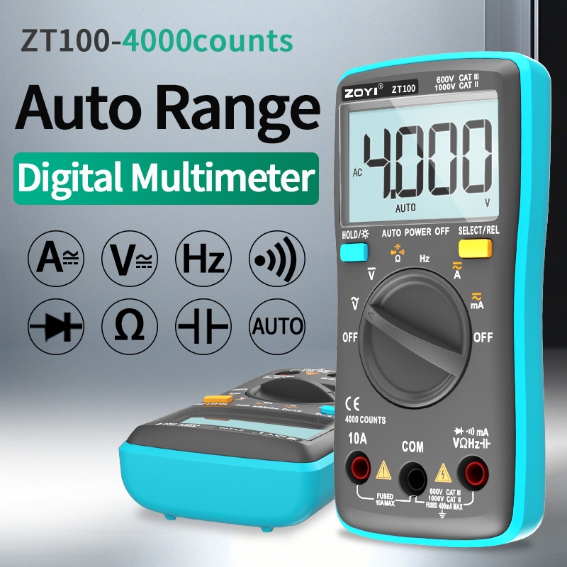 Zoyi ZT-100 4000 นับดิจิตอลมัลติมิเตอร์อัตโนมัติช่วงความแม่นยำสูง AC ...