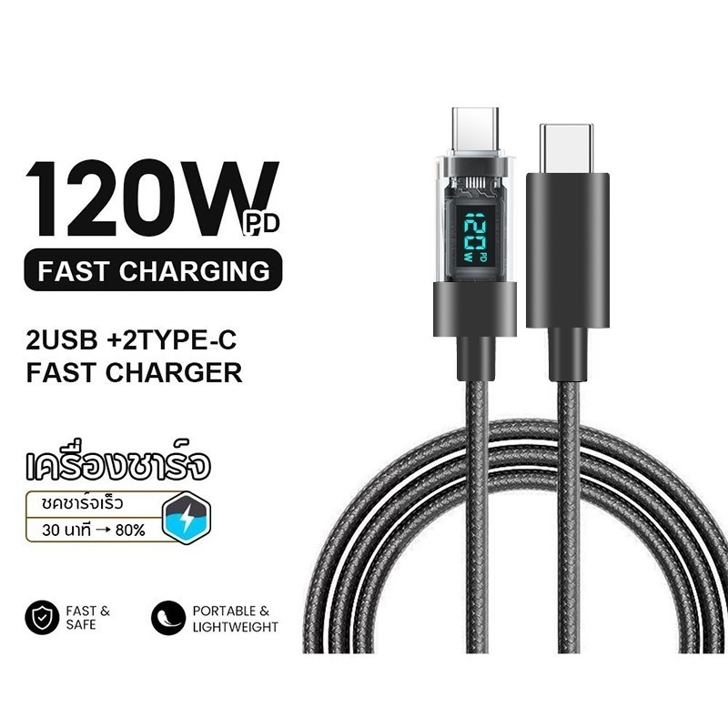 [รับประกัน 1 ปี] สายชาร์จ ชาร์จเร็ว 38W/66W/120W สายชาร์จ PD-I&P Fast Charging Charger | Shopee ...