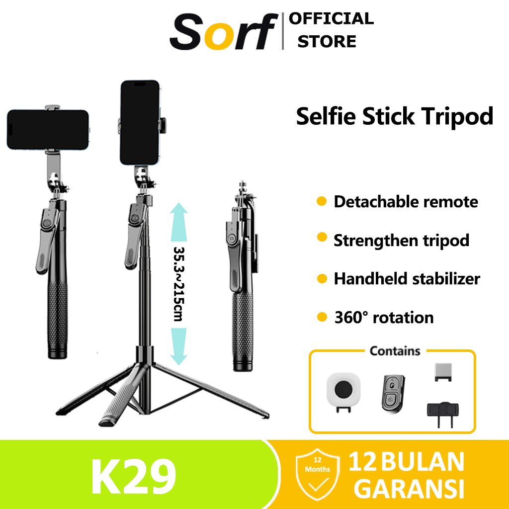 Sorf K29 Selfie Stick Tripod ไม้เซลฟี่พกพา การถ่ายภาพคงที่ที่สมดุล พร้อมรีโมทบลูทูธ หมุนได้ 360 ...