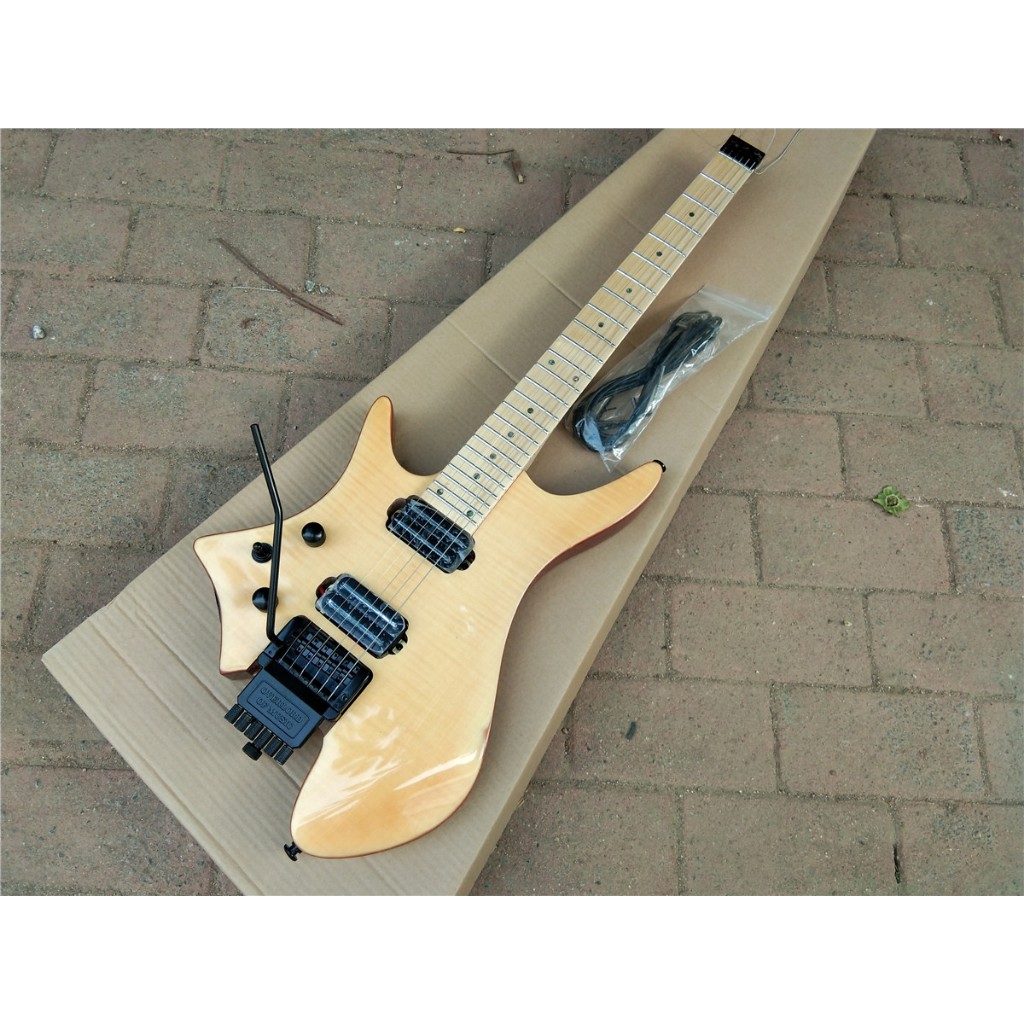 มือซ้าย 6 สายกีตาร์ไฟฟ้า Headless,Flame Maple Skin Top Mahogany Body A ...