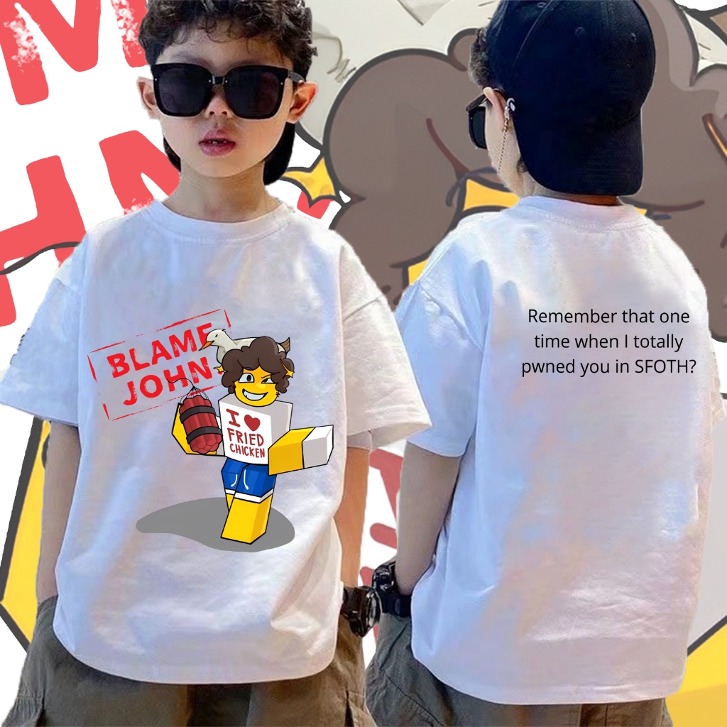 Shedletsky Blame John I love เสื้อยืดเด็กไก่ทอด Gamers Gaming เสื้อยืดเด็ก | Shopee Thailand