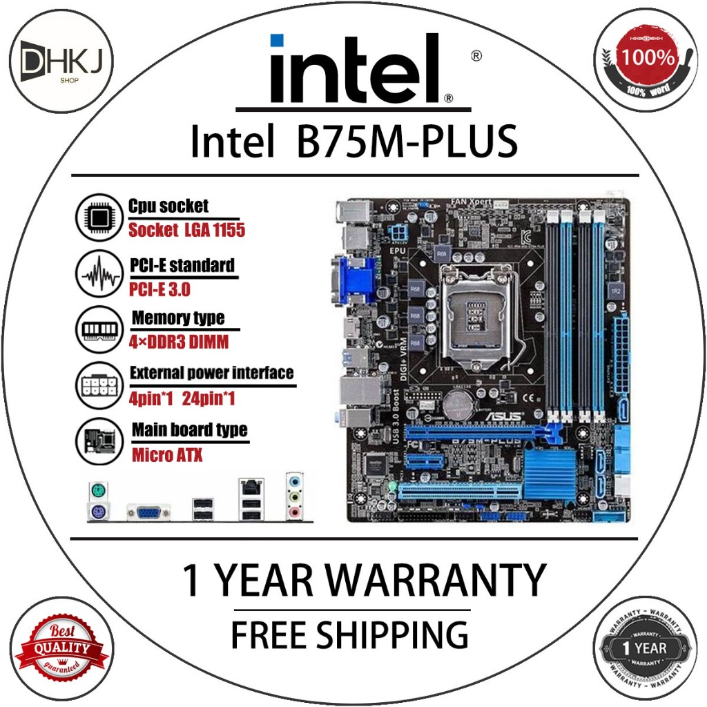 ใช้ B75M-PLUS เมนบอร์ดเดสก์ท็อป Intel B75 ซ็อกเก็ต LGA 1155 i3 i5 i7 DDR3 32G SATA3 USB3.0 เดิม ...