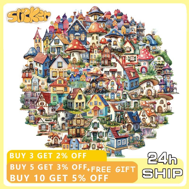 50PCS Fairy Tale House PET สติกเกอร์โปร่งใส DIY กระเป๋าเดินทางถ้วยน้ํา ...