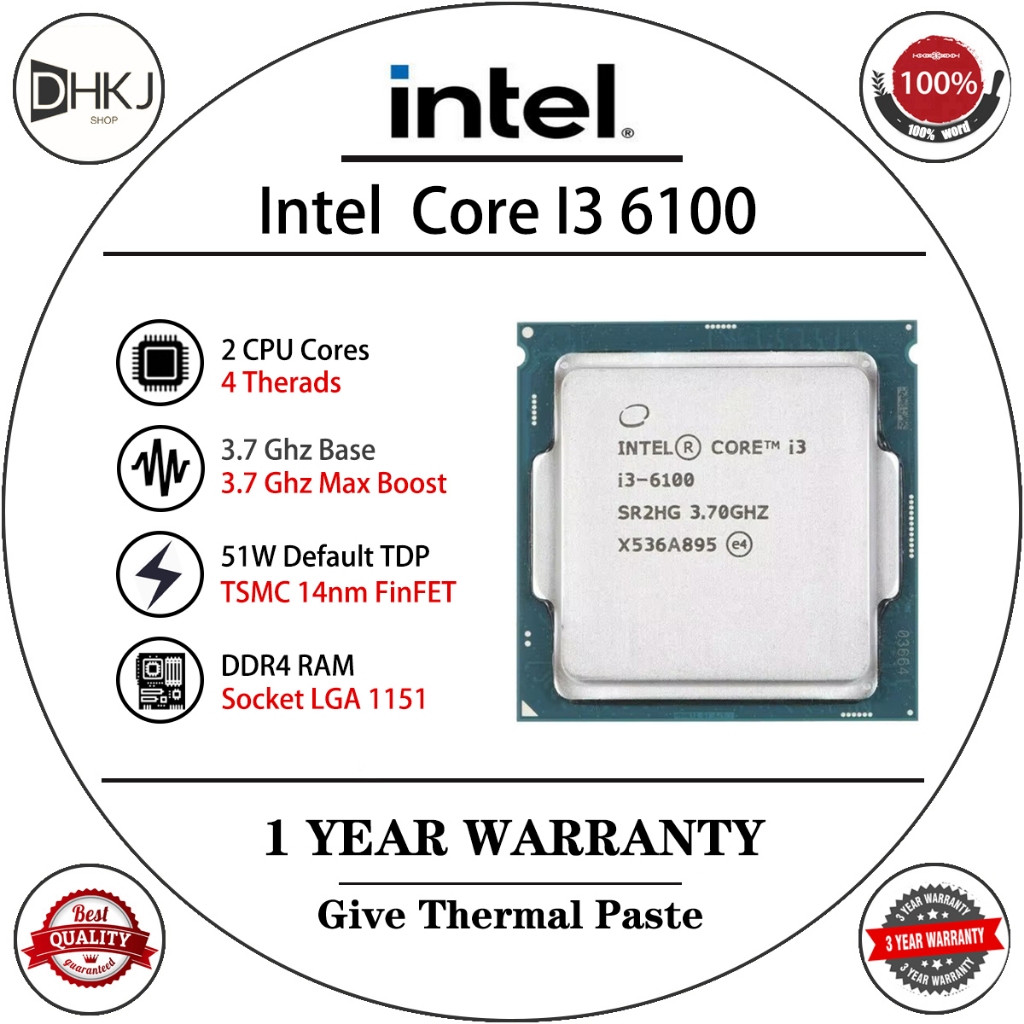 ใช้ Intel Core i3 6100 3.7GHz 3M แคช Dual-Core 51W โปรเซสเซอร์ CPU SR2HG LGA 1151 | Shopee Thailand