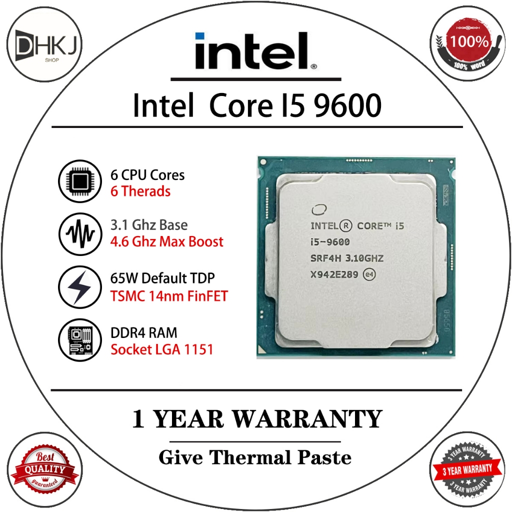 ใช้ INTEL Core i5-9600 i5 9600 3.1GHz 6-Core 6 ด้าย 9M 65W ซ็อกเก็ต CPU เดสก์ท็อป LGA 1151 ...
