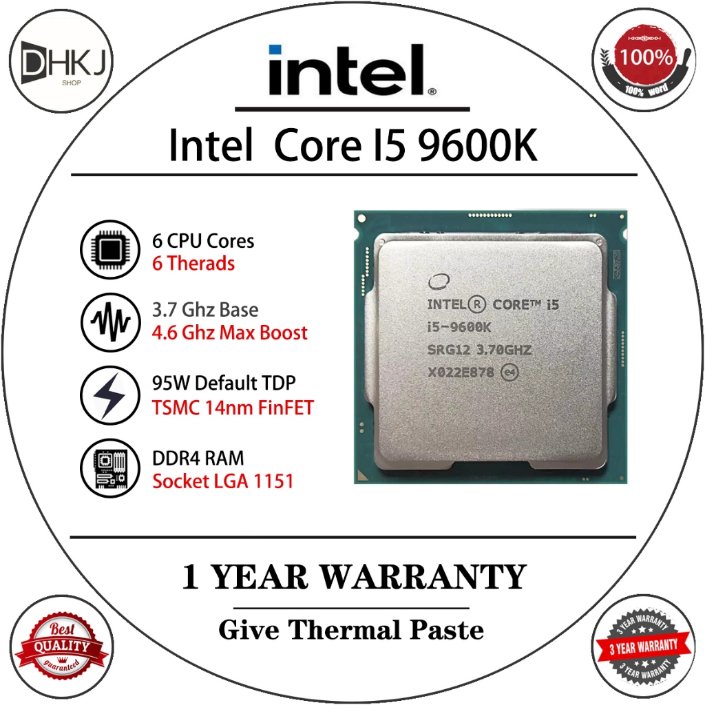 ใช้ Intel Core i5 9600K 3.7GHz โปรเซสเซอร์ CPU หกเกลียว 9M 95W LGA 1151 | Shopee Thailand