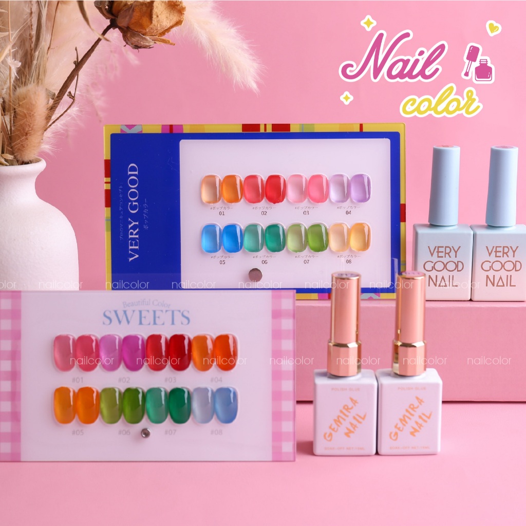 [คลังสินค้าพร้อม] verygood，Gemira 8 สี (การ์ดสีฟรี) กาวทาเล็บกึ่งโปร่ง ...