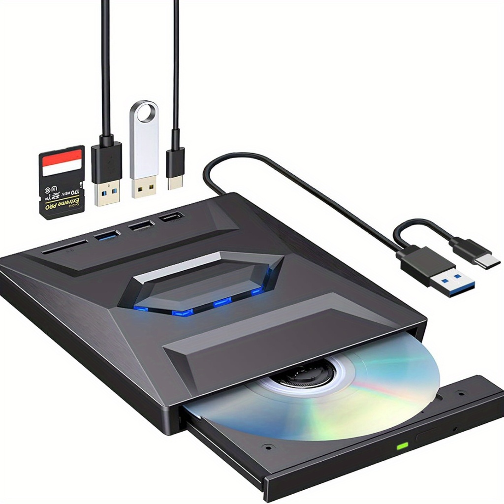 ไดรฟ์ CD DVD ภายนอกพร้อมพอร์ต USB 3.0/2.0/Type-C และช่องเสียบการ์ด SD, CD/DVD ROM แบบพกพา +/-RW ...