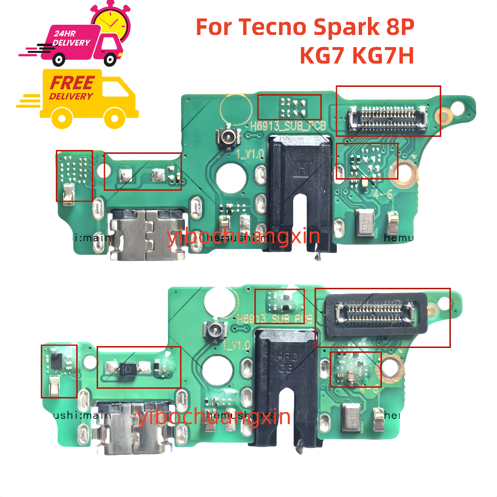 สําหรับ Tecno Spark 8P KG7 KG7H ชาร์จพอร์ตบอร์ดหางอินเทอร์เฟซ IC ...