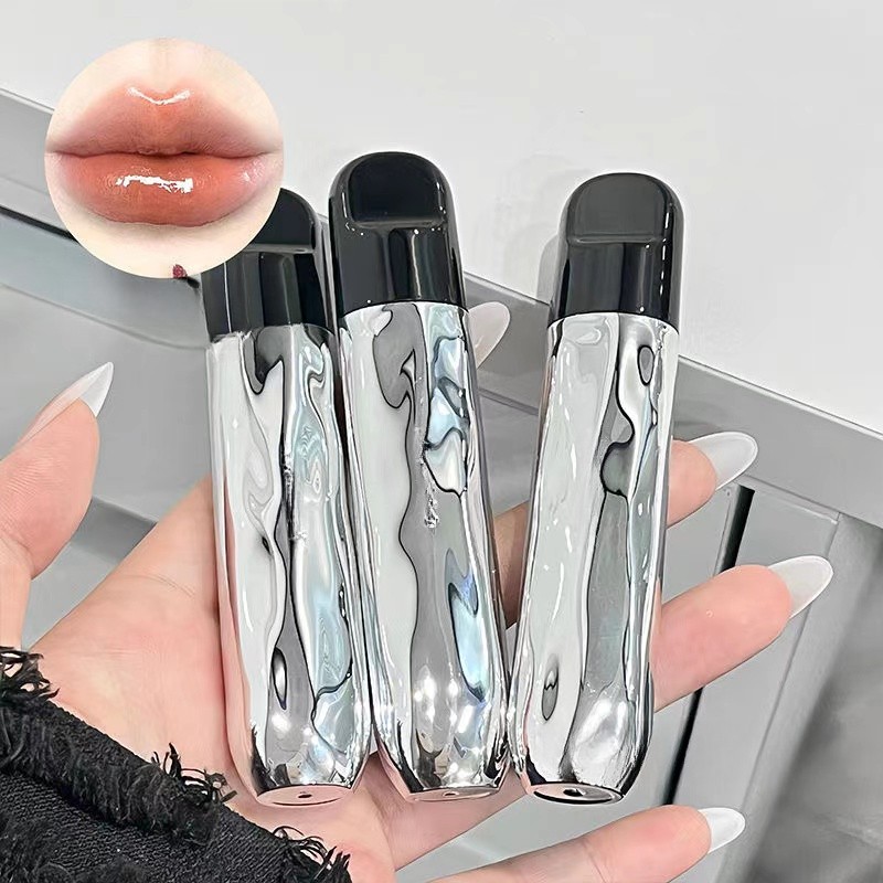 6 สีหลอดเงิน water-light Glass Lip Glaze Lip mud/Lip Glaze mirror ...