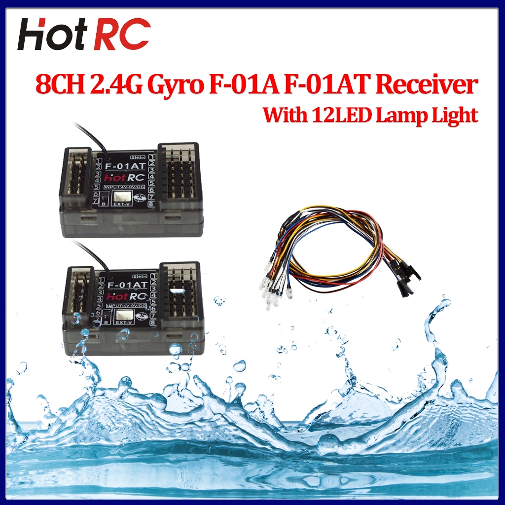 HotRC 8CH 2.4G Gyro F-01A F-01AT ตัวรับสัญญาณโคมไฟควบคุมแรงดันไฟฟ้ากลับ PWM 12LED สําหรับ RC รถ ...