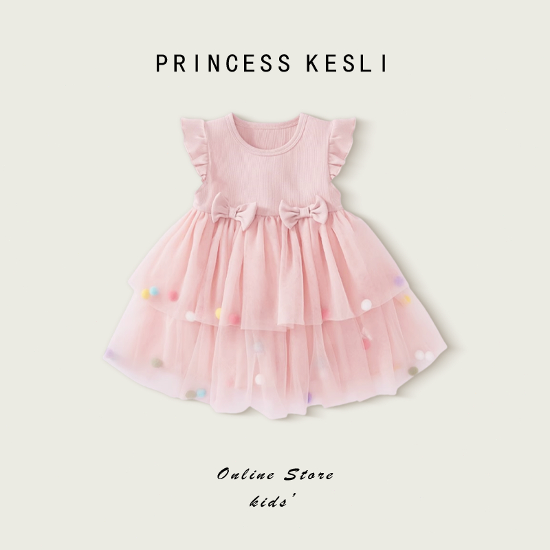 Princess Kesli ชุดเดรสเด็กผู้หญิง ประดับโบว์ คอกลม ชุดเดรส สไตล์เจ้า ...