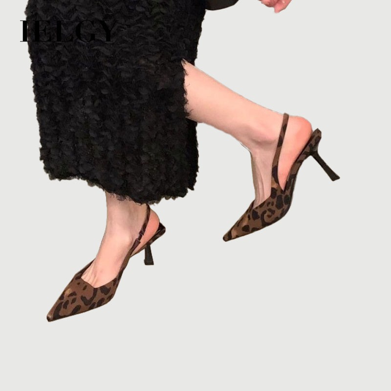 IELGY Temperament pointed-toe niche French leopard Printing heels toe ...