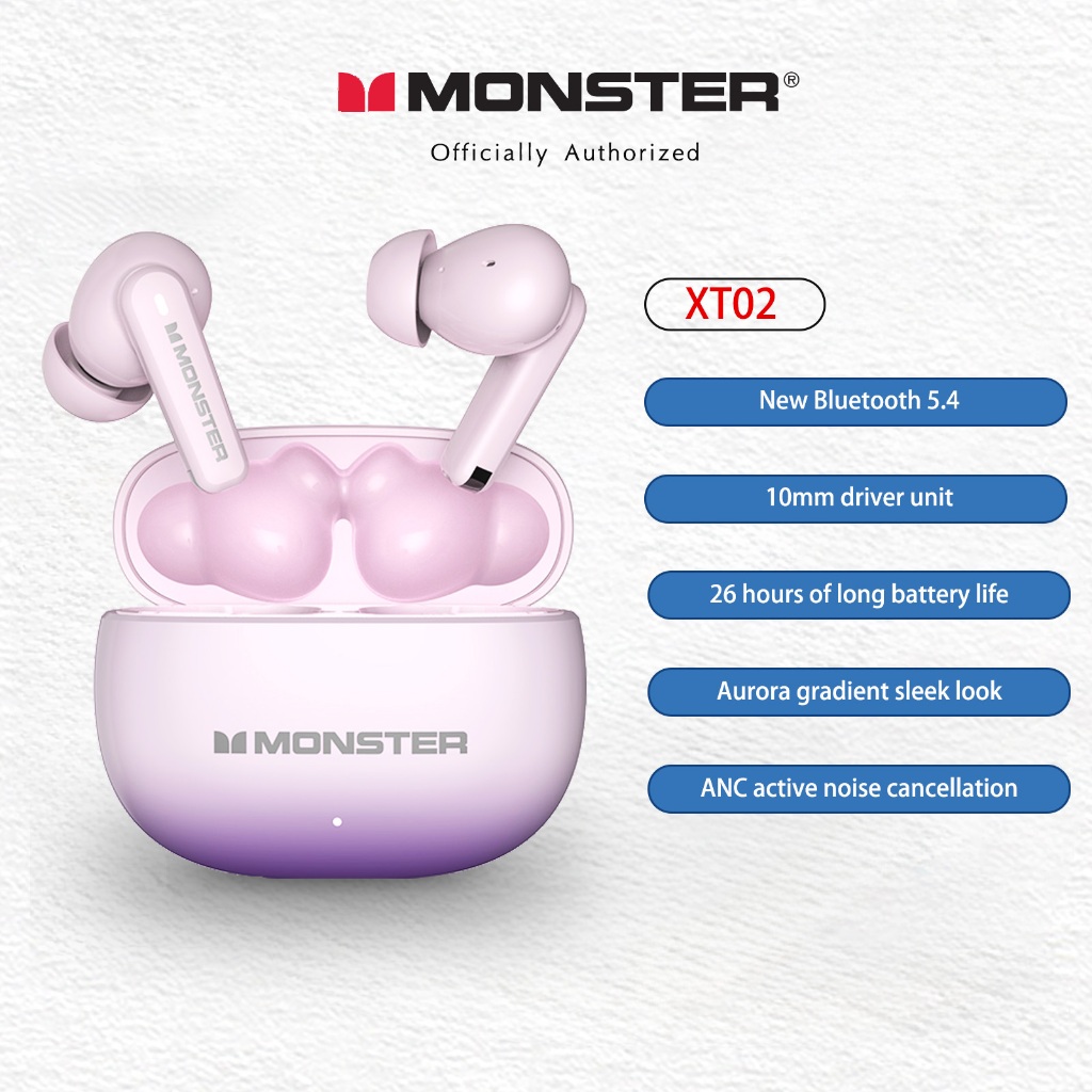 หูฟังบลูทูธไร้สาย Monster XT02 - เวลาเล่น 26 ชม., การตัดเสียงรบกวน, เสียง Hi-Fi สําหรับเล่นกีฬา ...