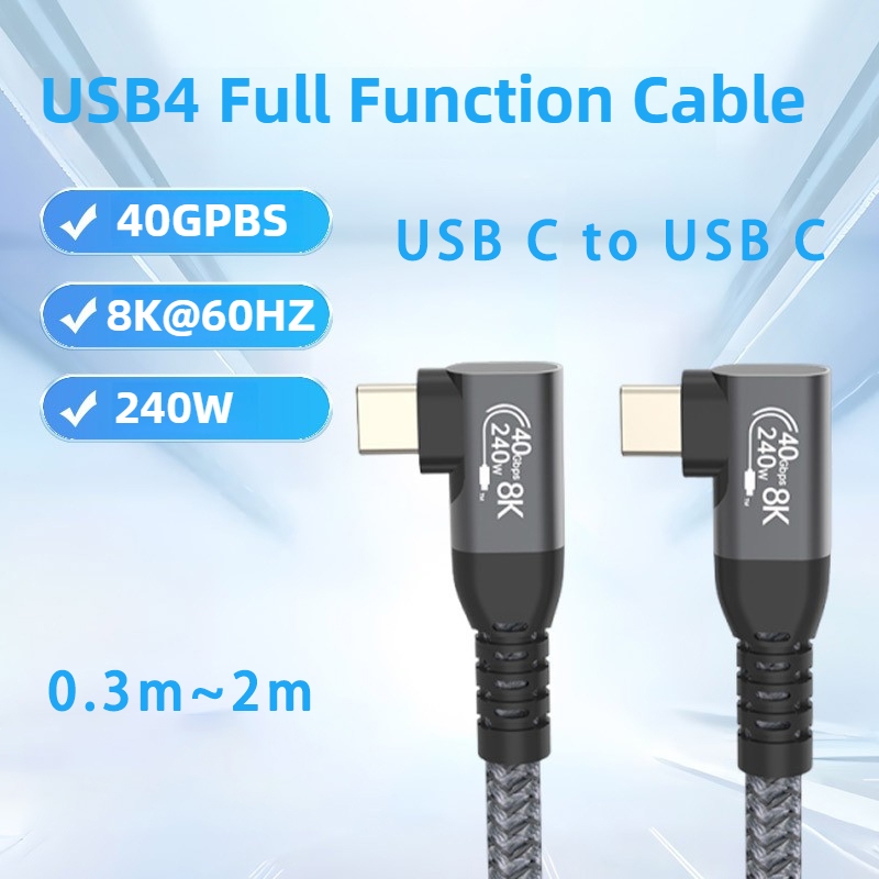 0.3 M 1 M 2 M USB4 สายข้อศอกคู่ 40Gbps Type C Data Transfer สาย USB C ...