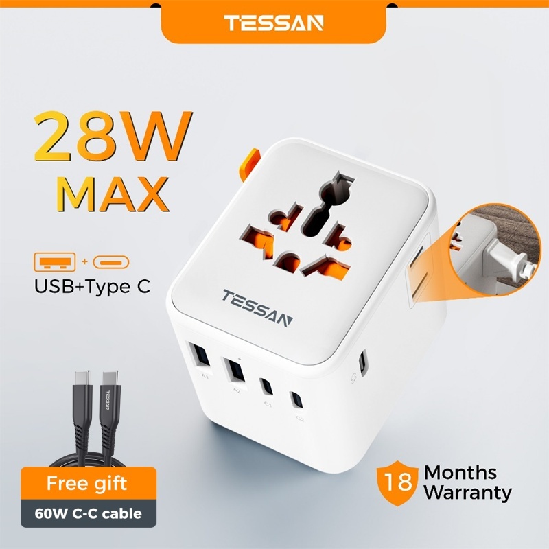 TESSAN Universal Travel Adapter อะแดปเตอร์ 35W/65W/100W ใหม่พร้อม USB ...