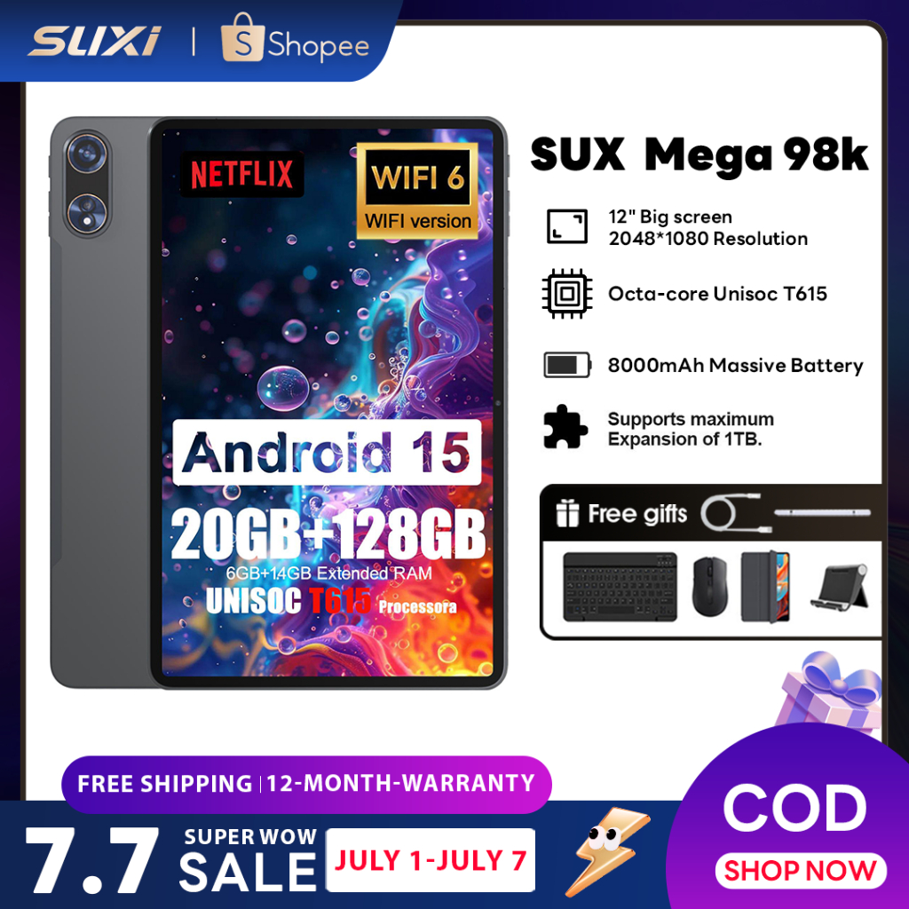 SUXI MEGA 98K แท็บเล็ต Tablet WIFI 12 นิ้ว 20GB+128GB 2K หน้าจอขนาดใหญ่ ...