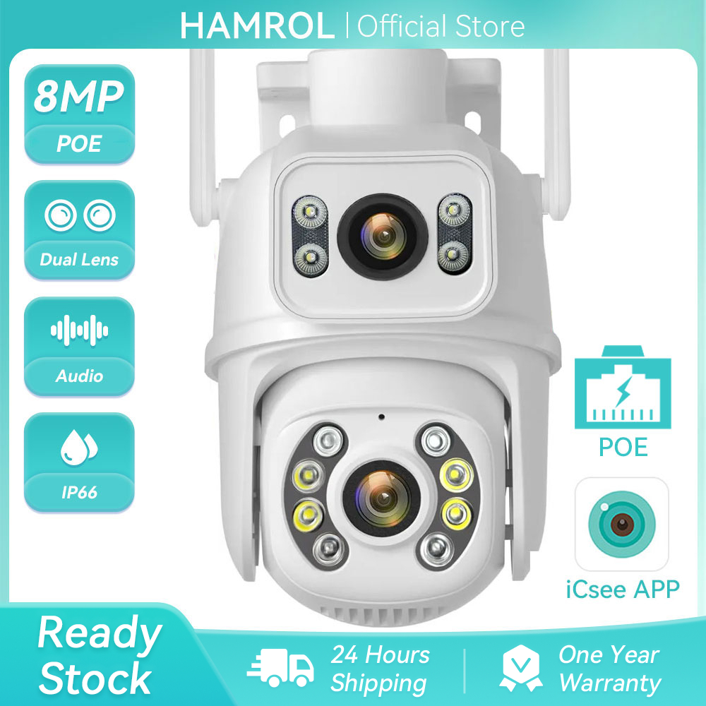 Hamrol 4K 8MP Dual Lens PTZ POE IP Camera Video Outdoor waterproof ...