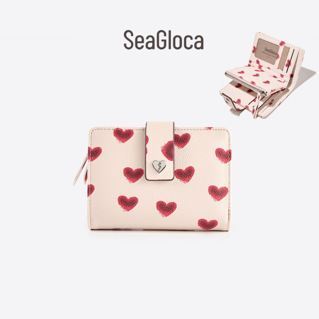 SeaGloca Heart Beat Series Multi-Function Love Heart Print Bifold Coin ...