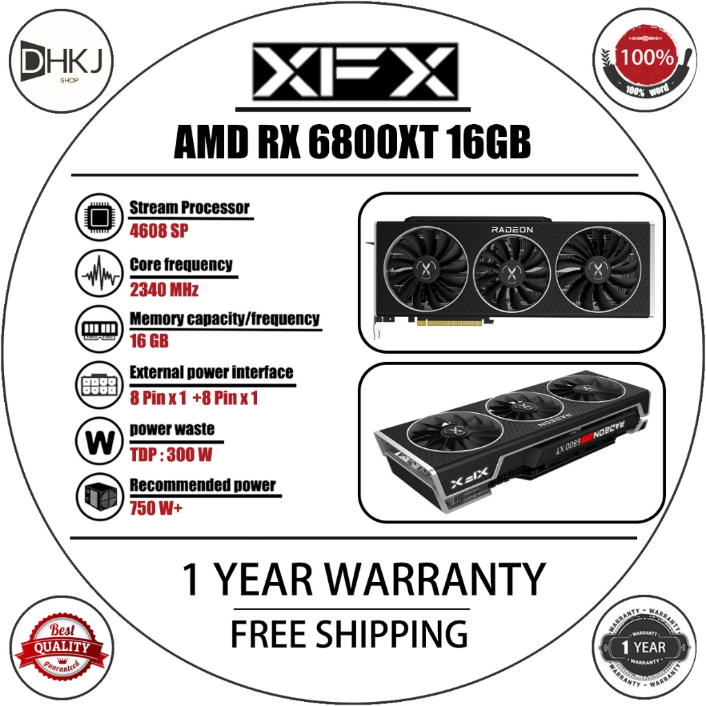 ใช้ XFX RX 6800XT 16G กราฟิกการ์ด 4608SP 2340MHz GDDR6 16GB 256Bit 16Gbps รับประกัน 1 ปี ...