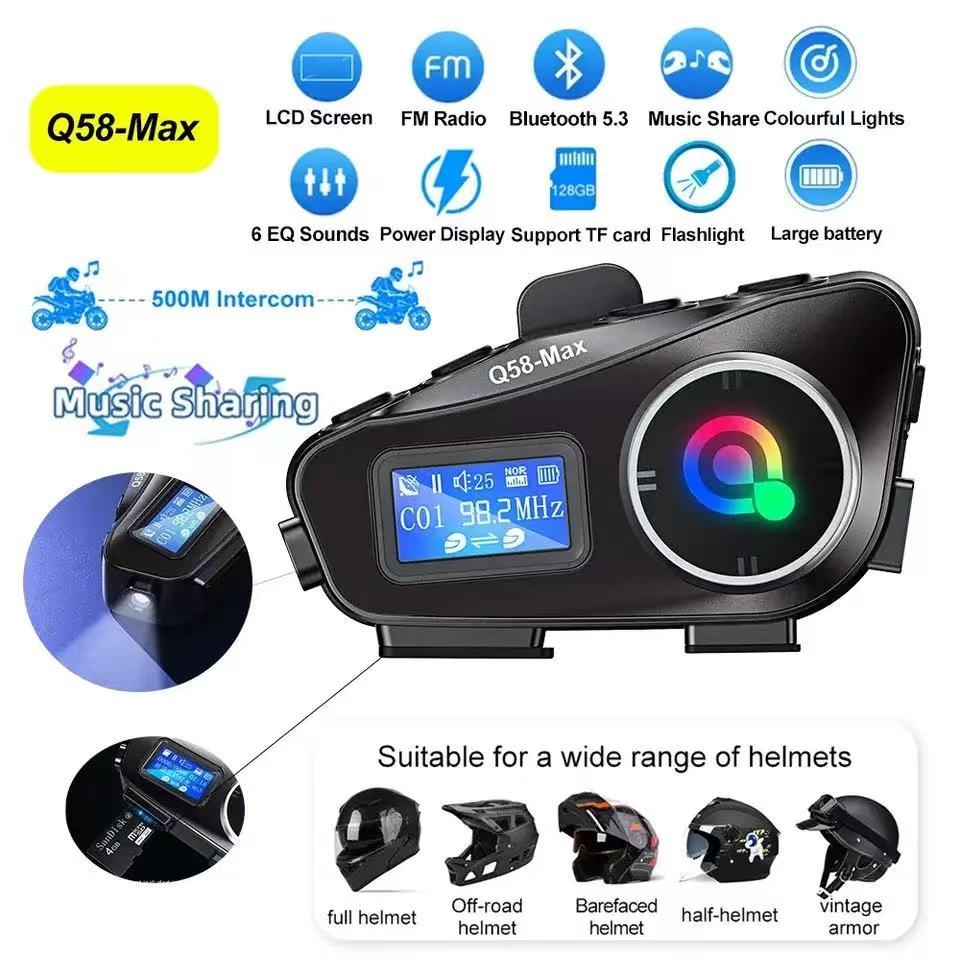 Q58 Max หมวกกันน็อคมอเตอร์ไซค์ Bluetooth Intercom IP65 กันน้ํา Intercom ระยะทาง 500 เมตร Multi ...