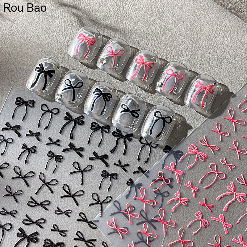 Rou Bao Nail Bow Ribbon Sticker Girly น่ารักพร้อมกาวด้านหลังเล็บ Art DIY ตกแต่ง | Shopee Thailand