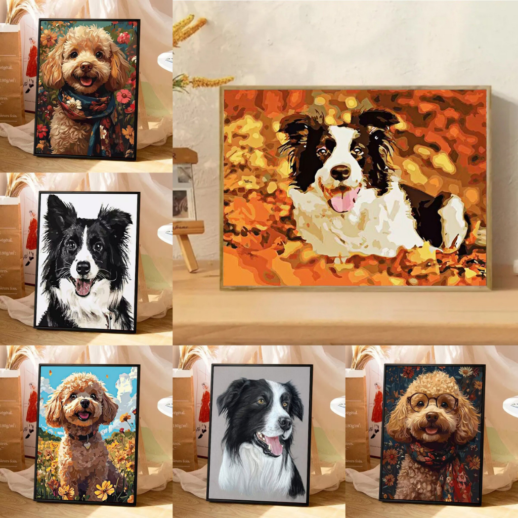 【ORFON】40×50cm ระบายสีตามตัวเลข/ภาพวาด/ระบายสี/เท็ดดี้/บอร์เดอร์คอลลี่/สุนัข/ของขวัญ diy/ภาพแต่ง ...