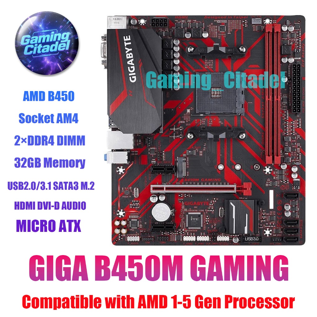 ใช้เมนบอร์ด GIGABYTE B450M GAMING AM4 AMD DDR4 MATX เข้ากันได้กับโปรเซสเซอร์ AMD 1-5 Gen ทดสอบ ...