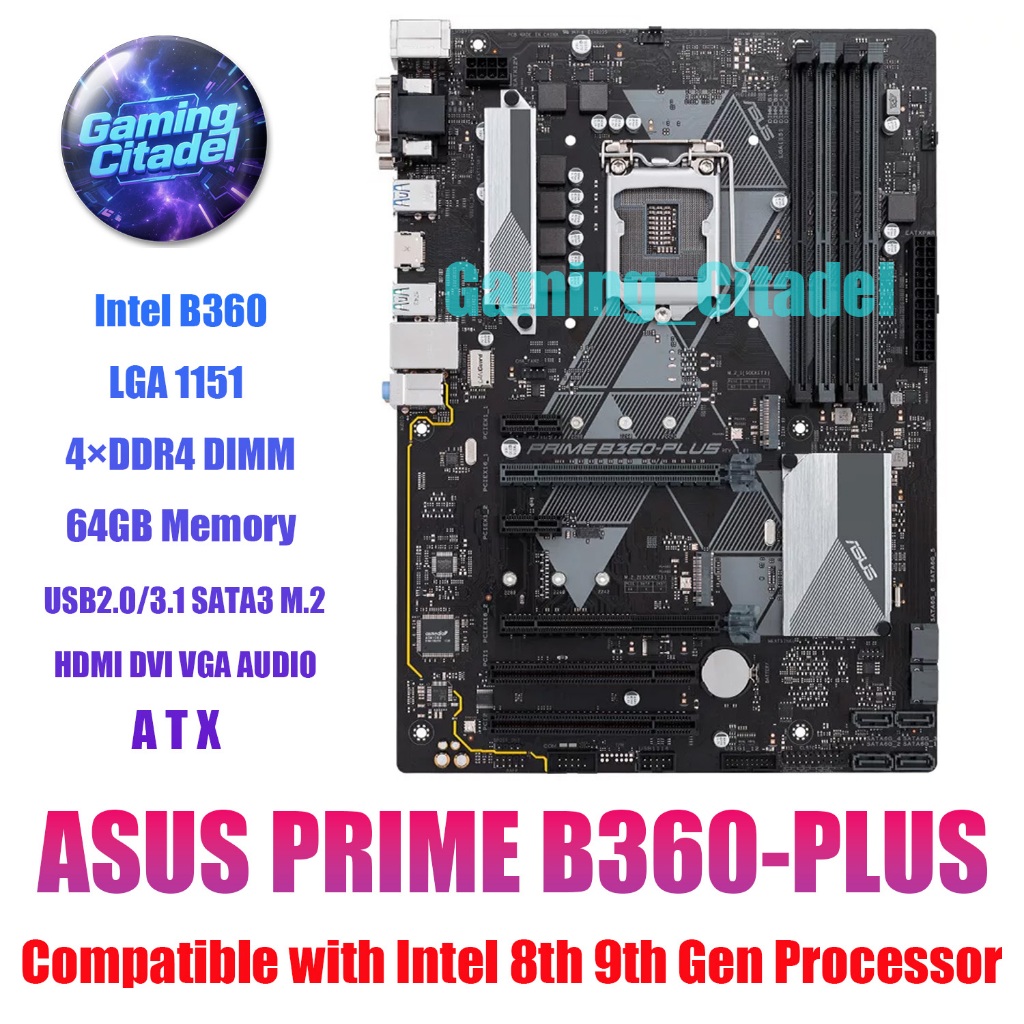 เมนบอร์ด Asus Prime B360-Plus DDR4 ATX มือสองรองรับโปรเซสเซอร์ Intel ...