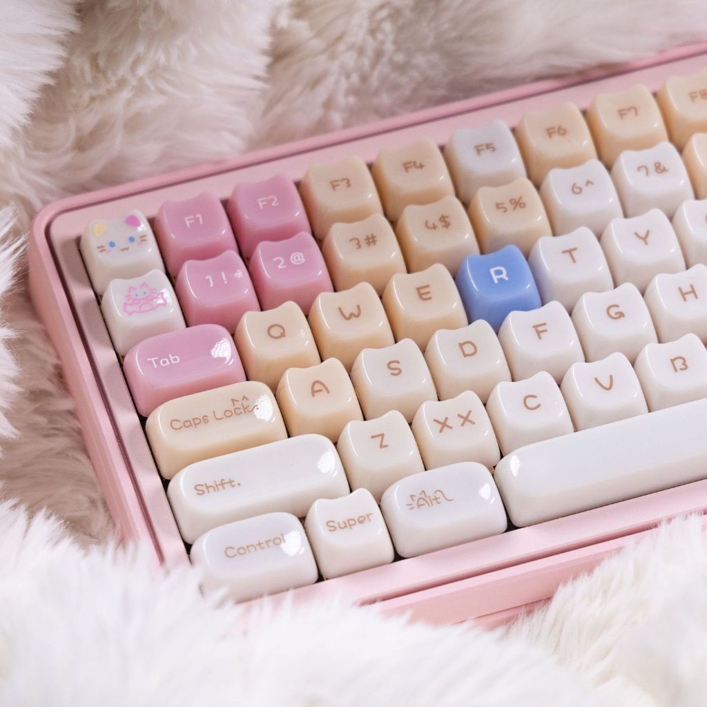 น่ารักสีชมพู Mao Profile PC 148 คีย์ Keycaps ชุดสําหรับ 60% 65% 68% 70% ...