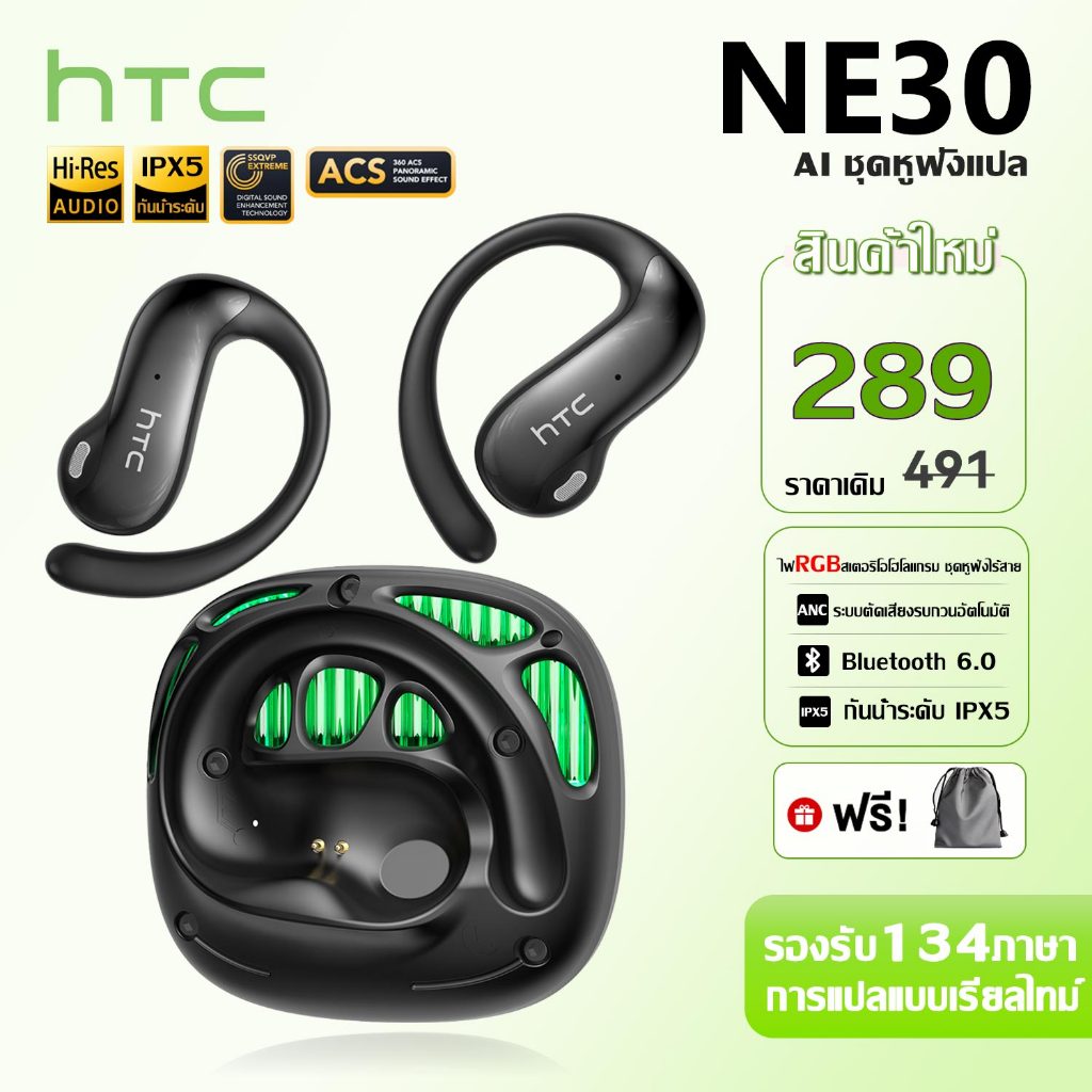 HTC NE30 AI ชุดหูฟังแปล Bluetooth 6.0 LED ไฟ RGB สเตอริโอโฮโลแกรม ชุดหู ...