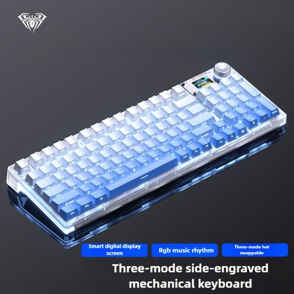 AULA F98 Pro Customized Transparent RGB Mechanical Keyboard Wireless Bluetooth Three Mode E ...