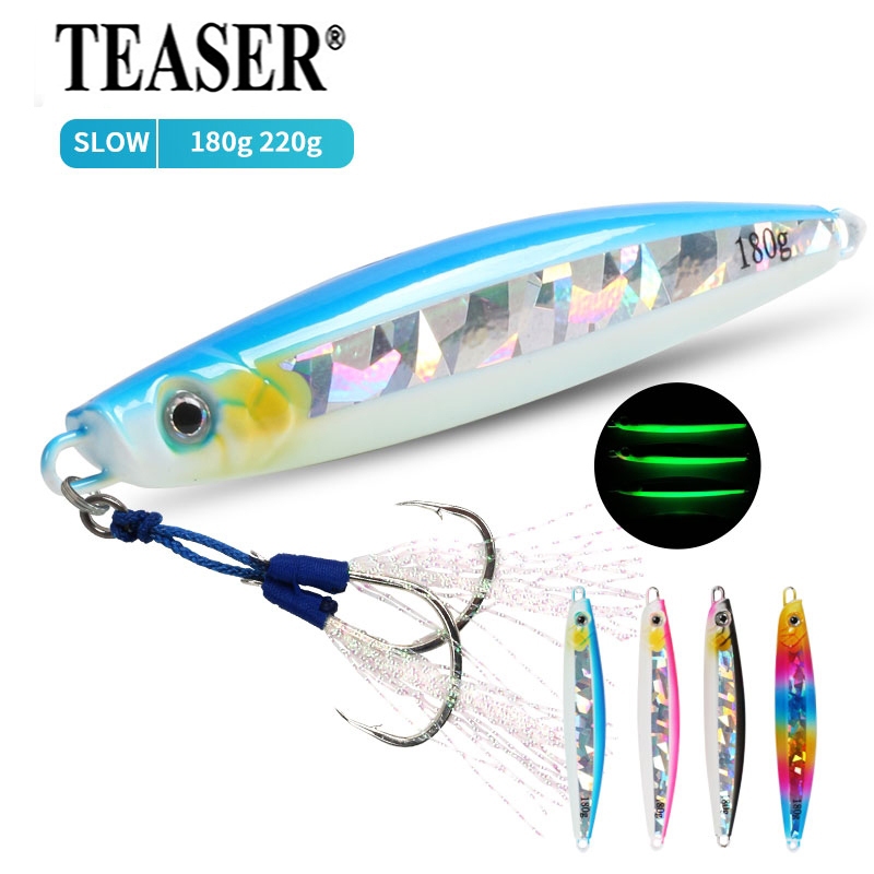 TEASER【J7】180g 220g ช้าโลหะ Jigs ตะกั่ว Lure Falling Sinking Glow ...