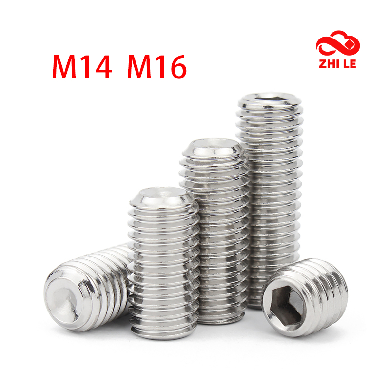M14 M16 Hex ซ็อกเก็ต Grub สกรูเว้า 304 สแตนเลส Allen หัวหกเหลี่ยมแบน Point End Bolt Headless ชุด ...