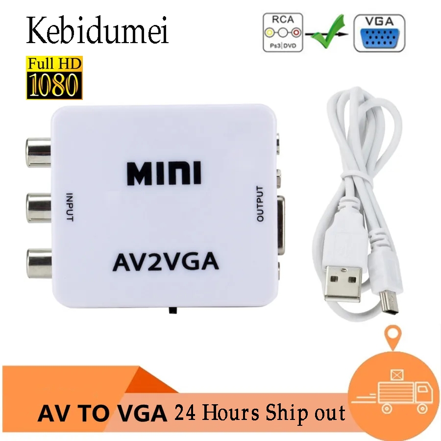 Mini RCA เป็น VGA Converter AV2VGA 1080P Converter 3.5 มม.RCA เป็น VGA ...