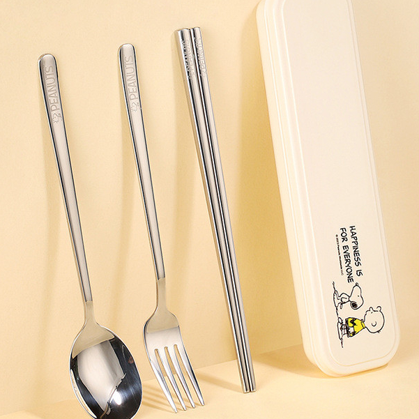 Snoopy 304 ชุดช้อนส้อมสแตนเลส ตะเกียบ ช้อนและส้อม 3 ชิ้น ชุดพกพา | Shopee Thailand
