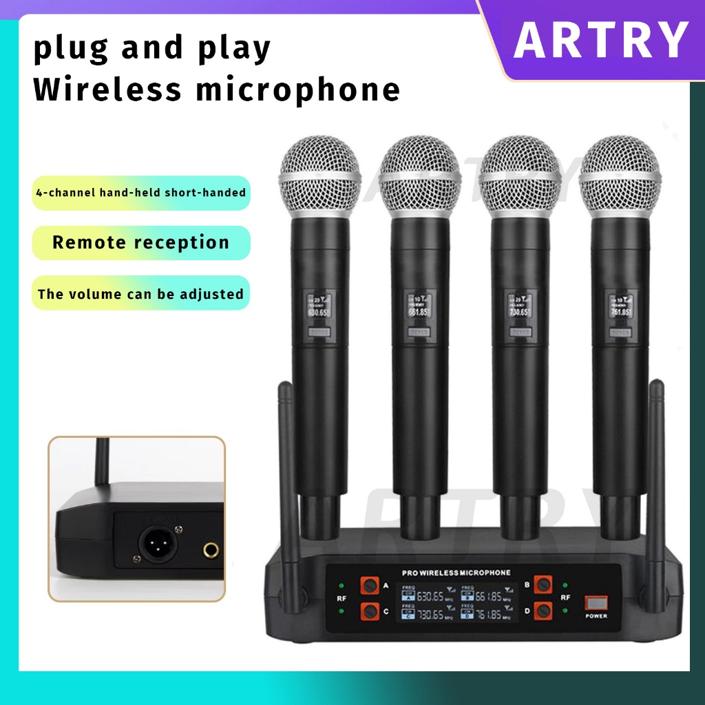 ARTRY ระบบไมโครโฟนไร้สาย 4 ช่อง Dual Handheld Uhf ไมโครโฟนคาราโอเกะมือ ...