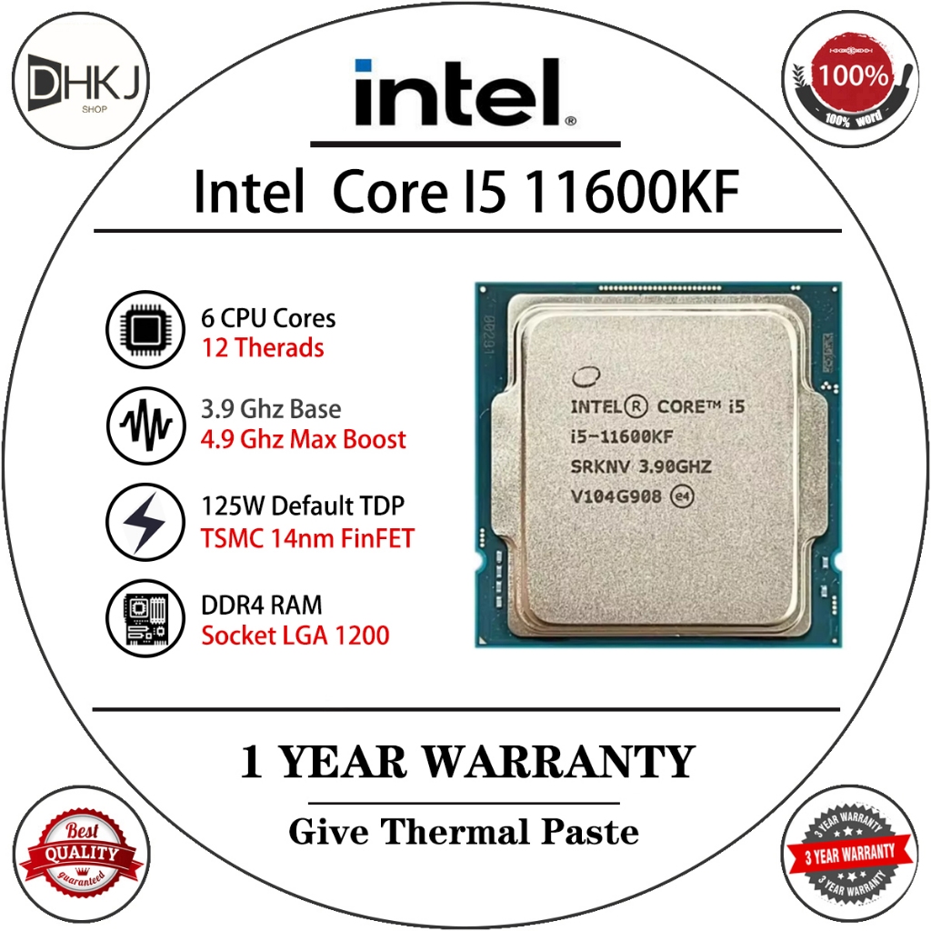 ใช้ intel Core i5-11600KF i5 11600KF โปรเซสเซอร์ CPU 6 แกน 12 เกลียว 3. ...