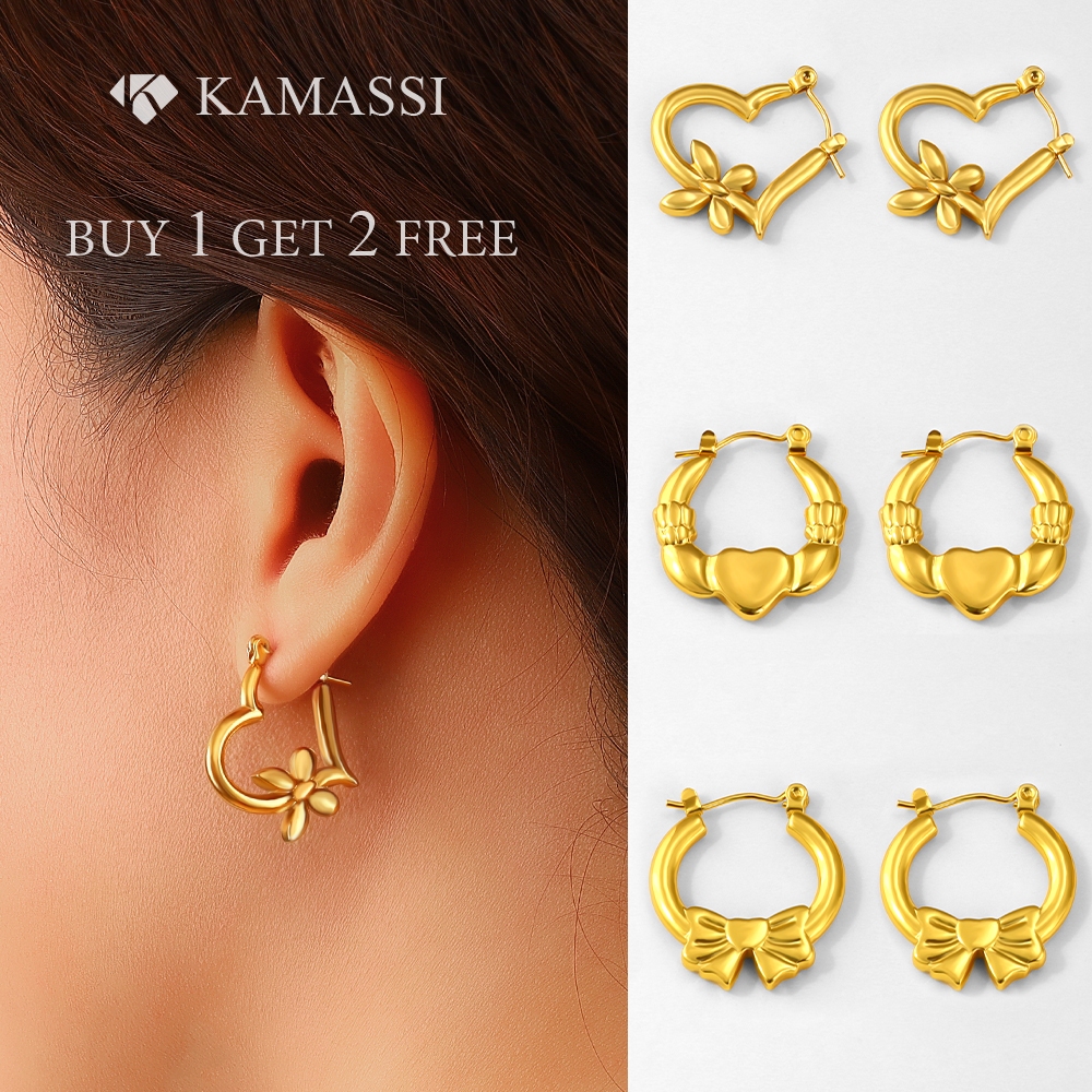KAMASSI ซื้อต่างหูสเตนเลสรูปหัวใจ 1 อัน แถมฟรี 2 อัน ไม่แพ้ง่าย ไม่ลอก ...