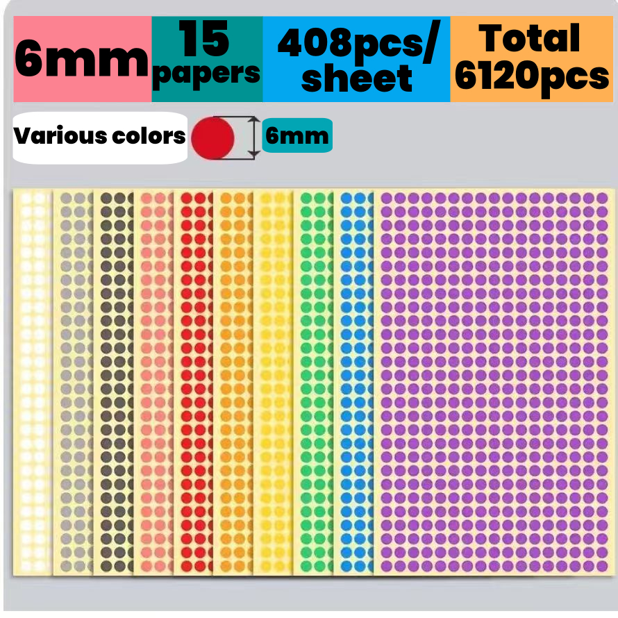 【6mm】【Color dot label stickers】408pcs/แผ่นสีจุดติดฉลากสี 6 มม. 【color ...