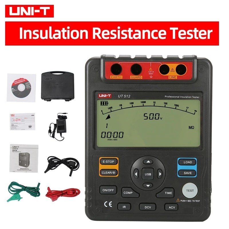 UNI-T เครื่องทดสอบความต้านทานฉนวน UT512 500V-2500V Earth Ground 1MΩ ...