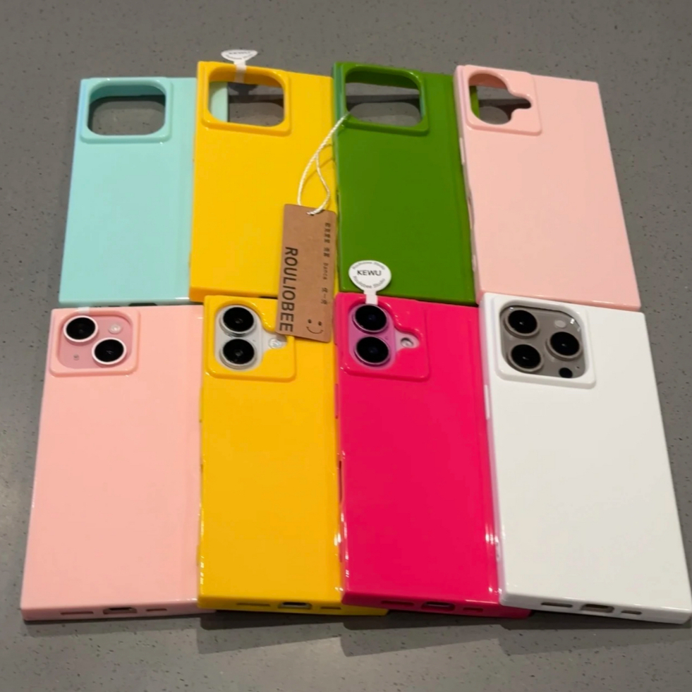 【Square soft case/Green】 เคส compatible for iPhone 11 12 13 14 15 16 ...