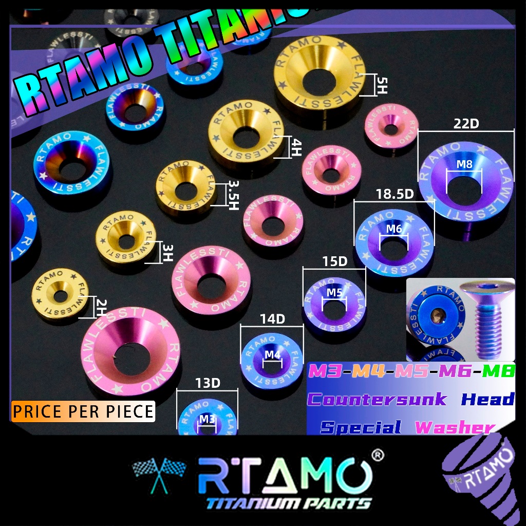 RTAMO Titanium Gr5 M3 M4 M5 M6 M8 Countersunk Washer | Shopee Thailand