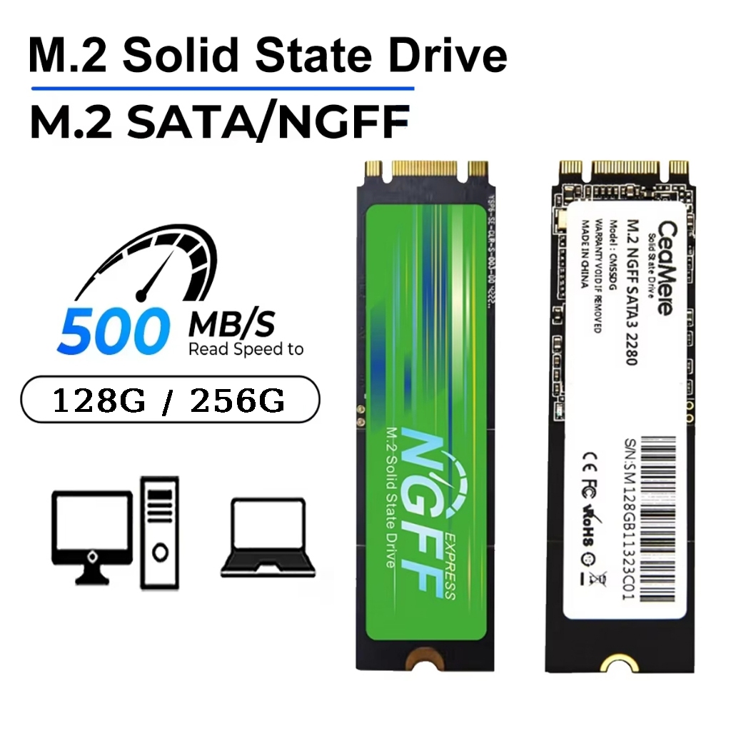 M.2 SATA SSD 128G 256G M.2 NGFF SSD 500MB/S M.2 2280 NGFF SATA B & M Key Solid State Hard Drive ...