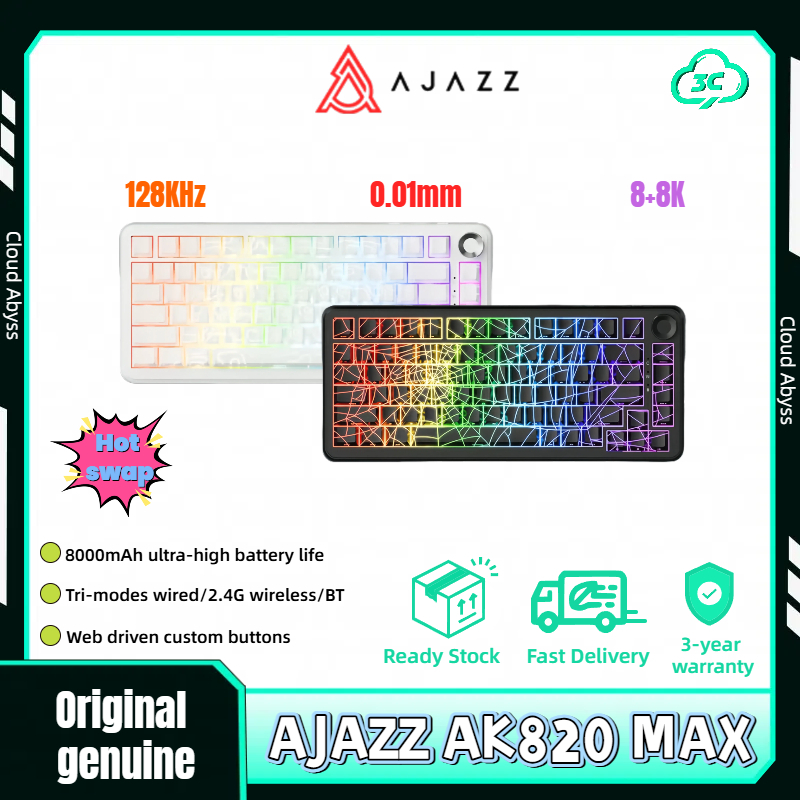 AJAZZ AK820 Max Magnetic Switch Tri-Mode Bluetooth Wireless Gaming Mechanical Keyboard 8K Return ...