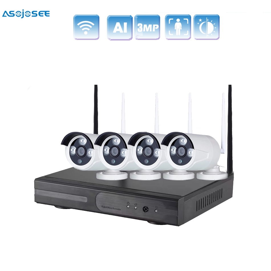 ระบบรักษาความปลอดภัยกล้องวงจรปิดไร้สาย 3MP Eseecloud APP ชุด NVR 4CH กลางแจ้ง IP WiFi สมาร์ท ...